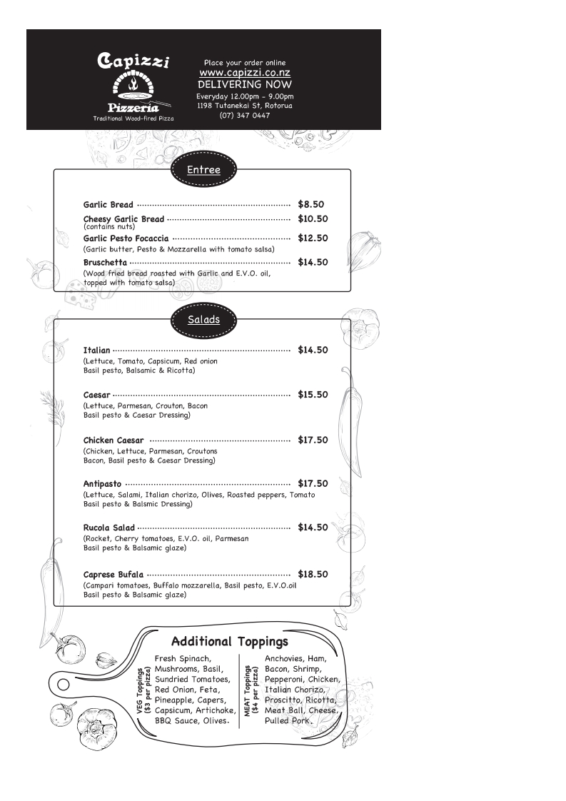 Capizzi Pizza Take Away Menu | Wood Fired Pizzas | Pickup or Delivery